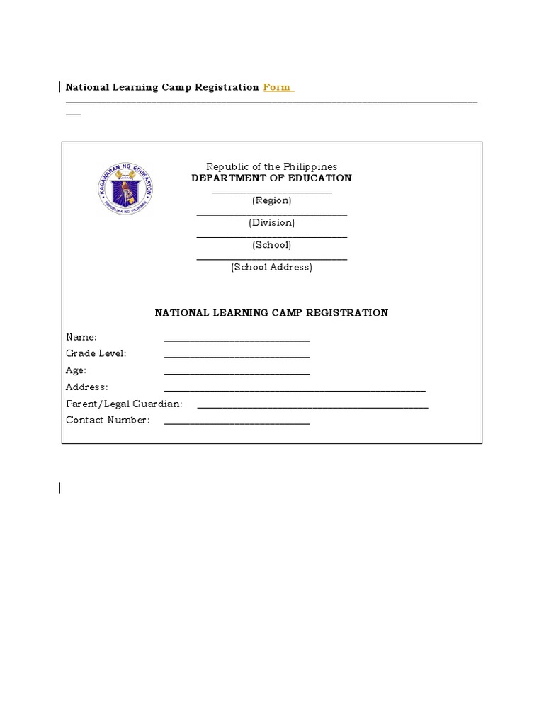 National Learning Camp Registration Form | PDF