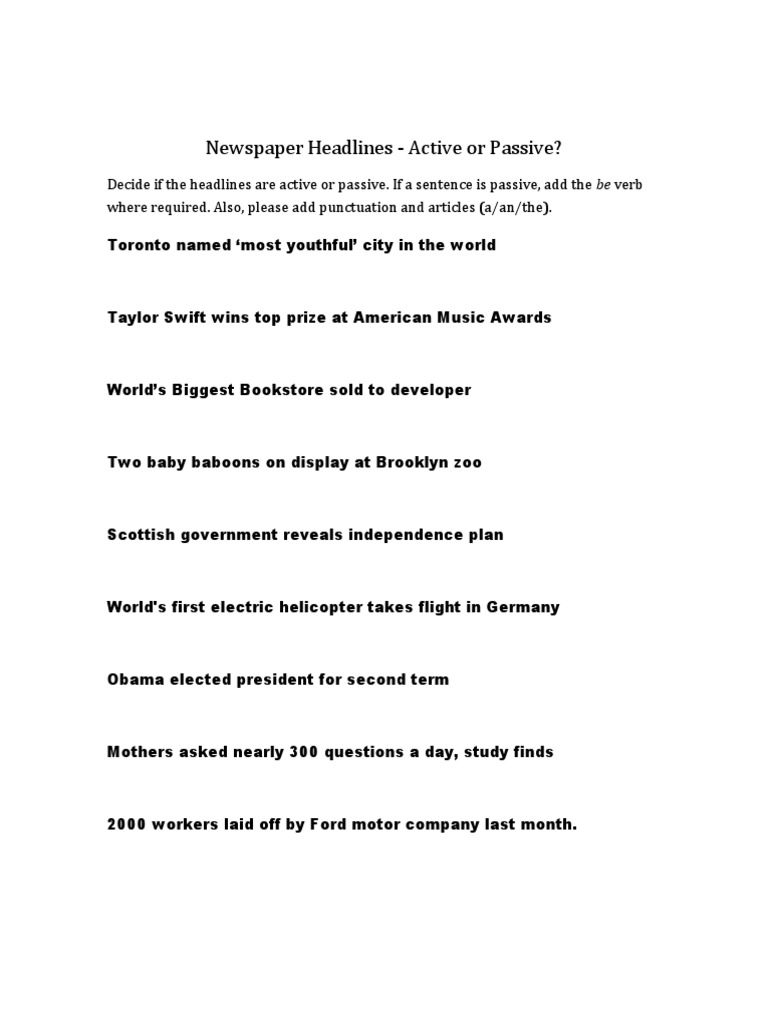 Newspaper Headlines Passive | PDF