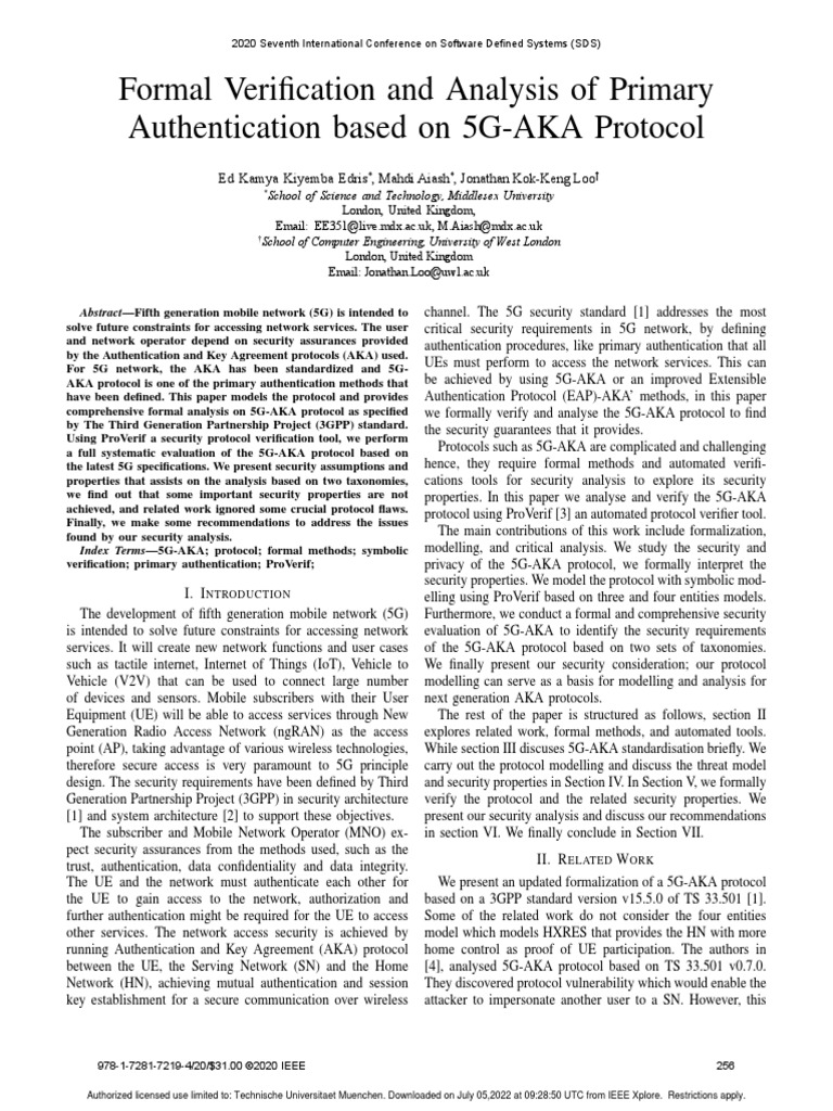 Formal Verification And Analysis Of Primary Authentication Based On 5g Aka Protocol Pdf