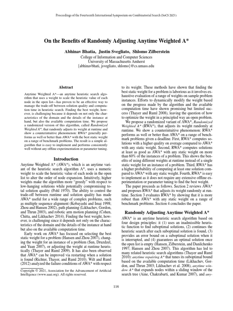 On The Benefits of Randomly Adjusting Anytime Weighted A | PDF ...