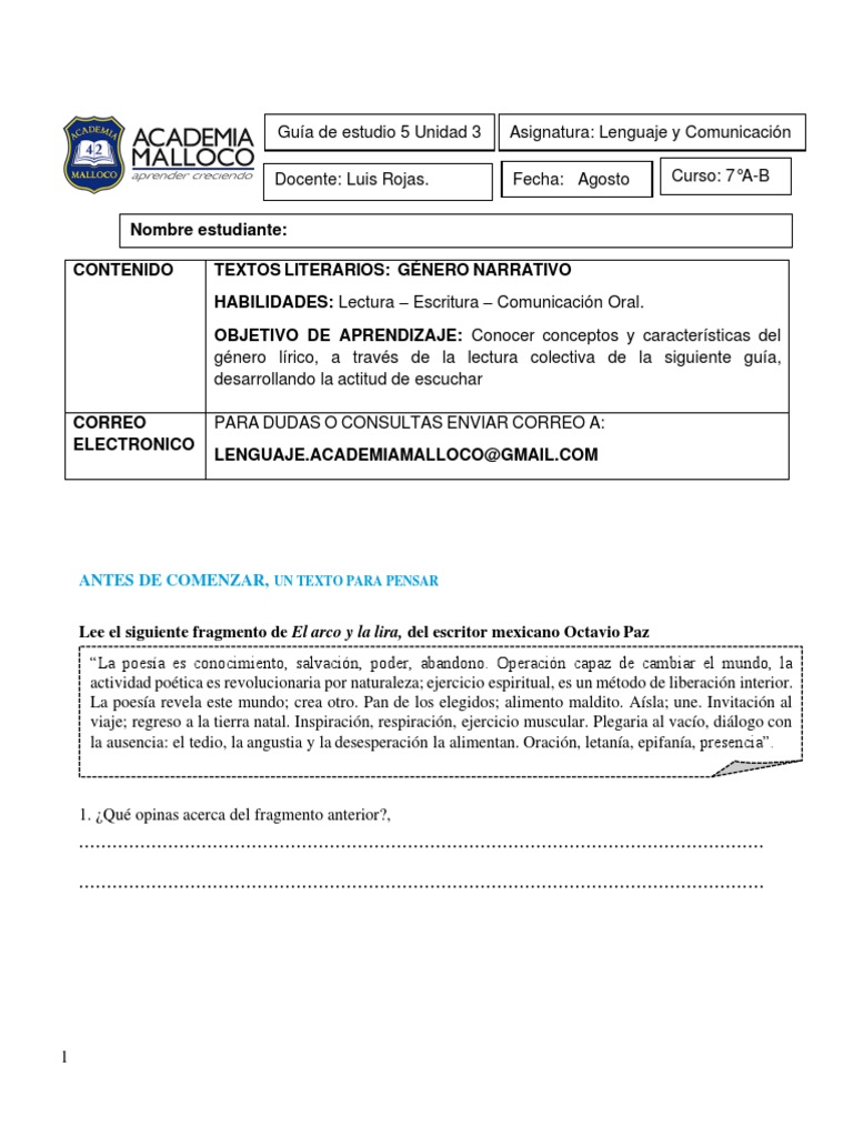 Guia Lenguaje Elementos de La Poesia | PDF | Poesía