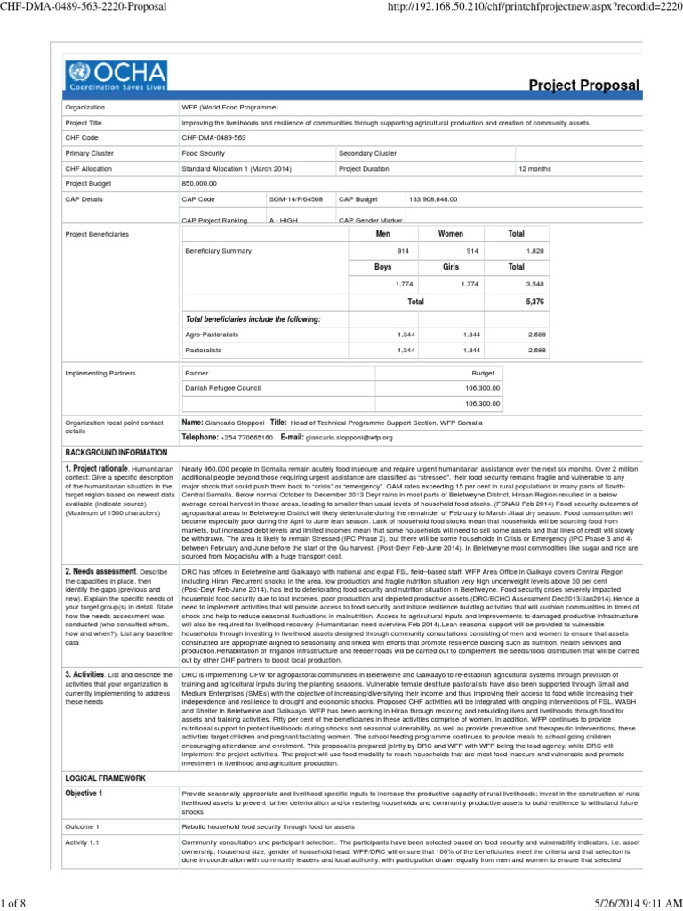 WFP Proposal 563 | PDF | World Food Programme | Food Security