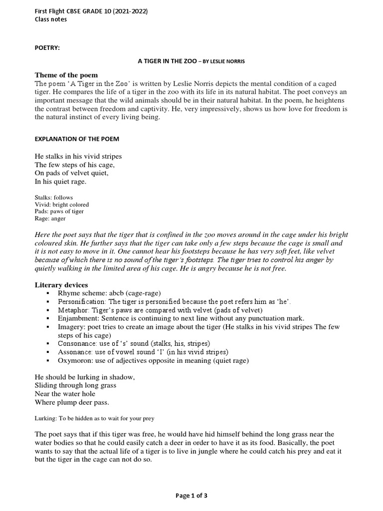 Analyzing "A Tiger in the Zoo" Poem | PDF | Tiger | Rhyme