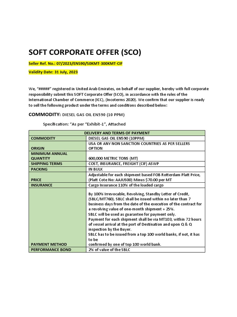 Sco En590 Cif Plattprice Aswpkr Validity1 31jul2023 | PDF | Letter Of ...