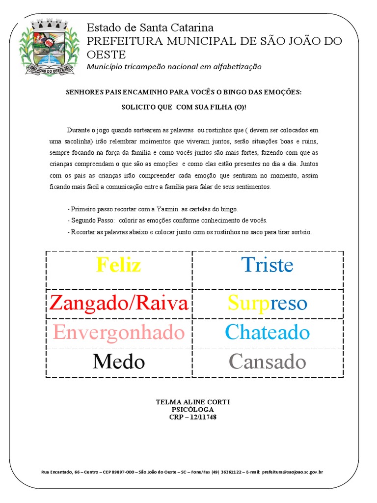 Bingo das Emoções para Pais e Filhos | PDF