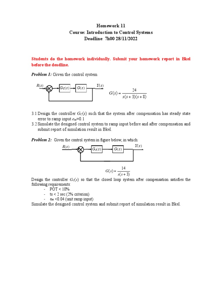 Homework 11 IntroCtrlSys Semester221 | PDF