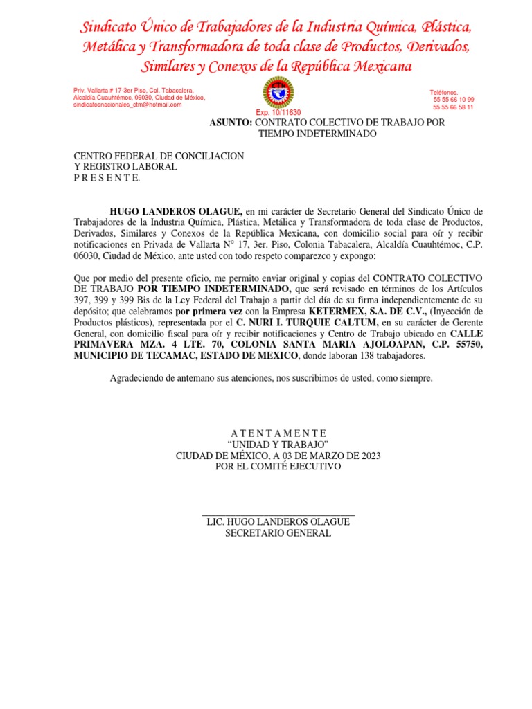 C.C.T. KETERMEX - TLALNE - 2023 (Revision) | PDF | México | Salario