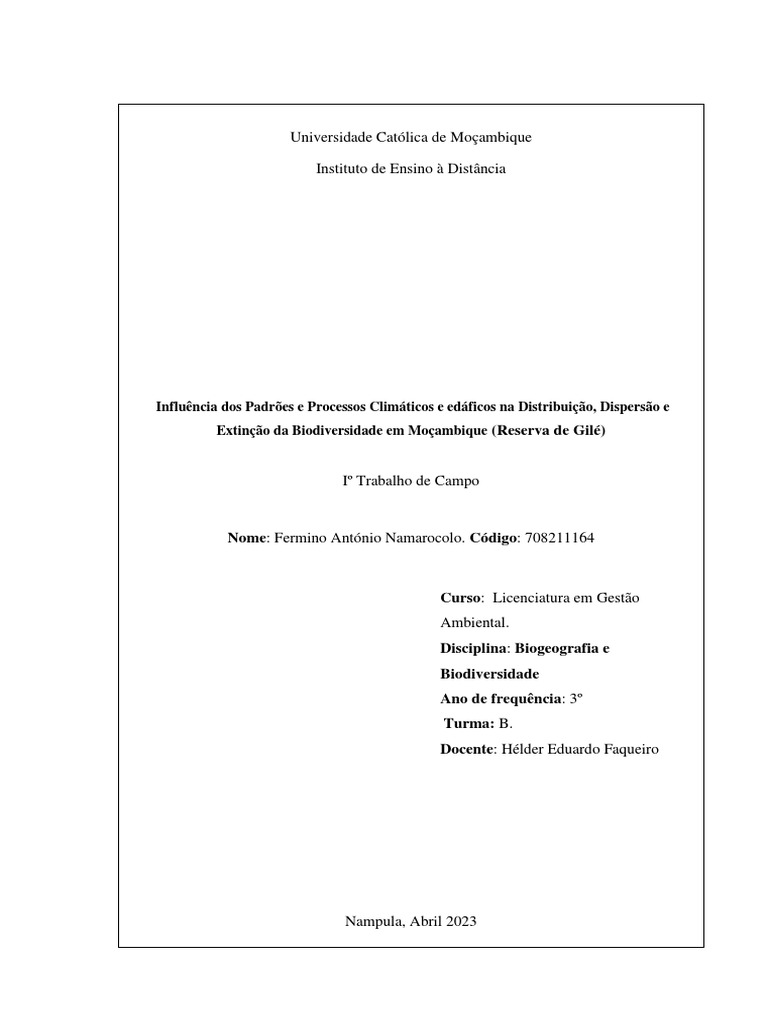 BIOGEOGRAFIA E BIODIVERSIDADE-Trab - Campo | PDF | Biodiversidade | Área protegida