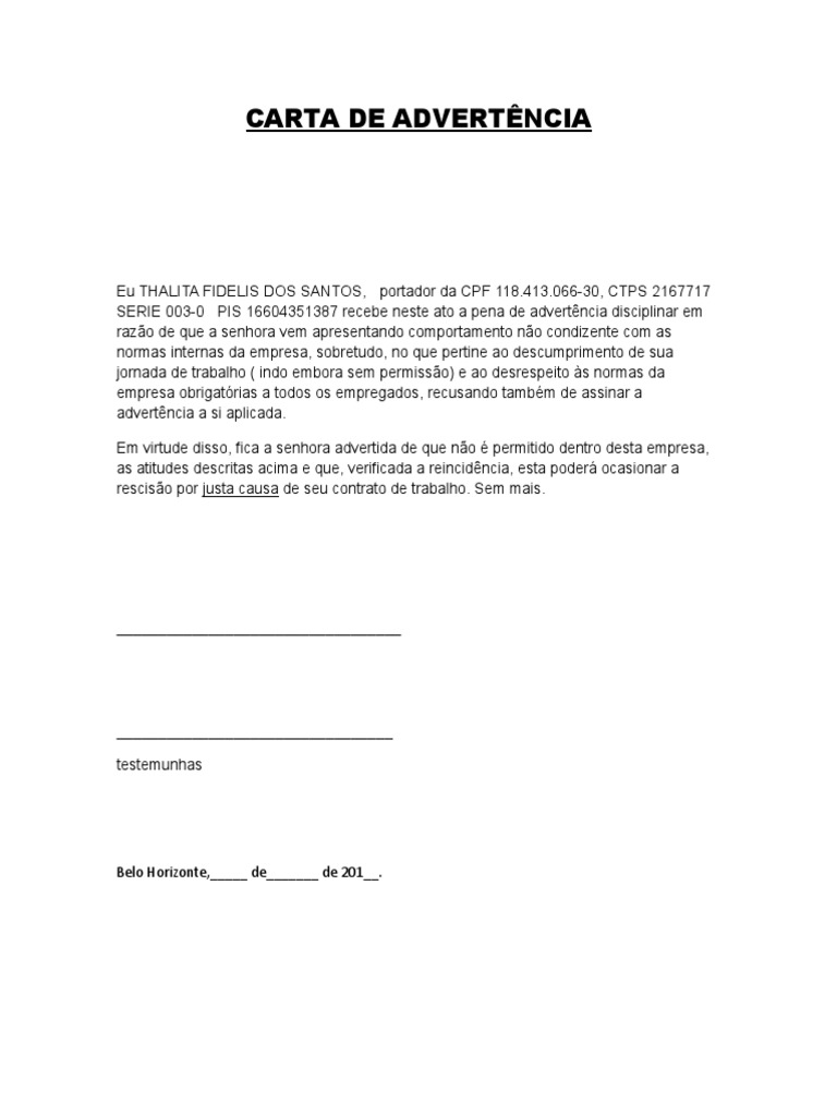 Carta de Advertência Disciplinar | PDF