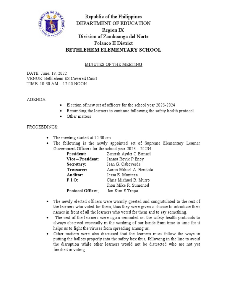 647817062 Spg Minutes of the Meeting Election of New Officers (8) | PDF