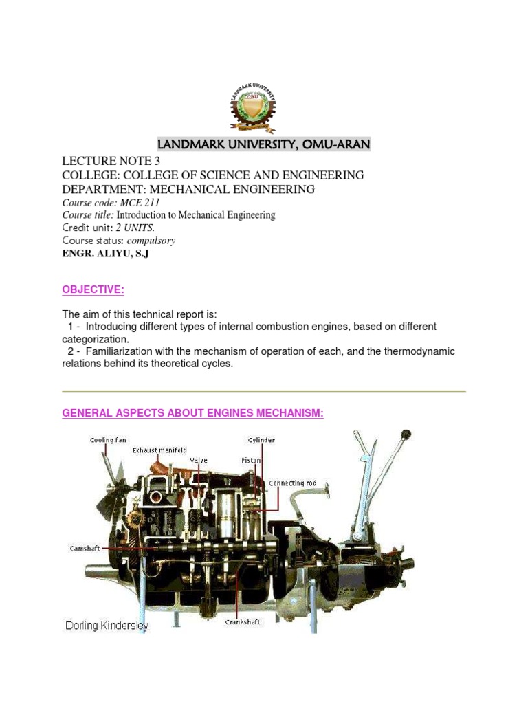 Mce 211-Lecture Note-Internal Combustion Engines | PDF