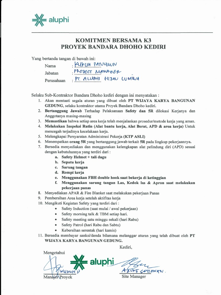 Komitmen K3 AHL - 000022 | PDF