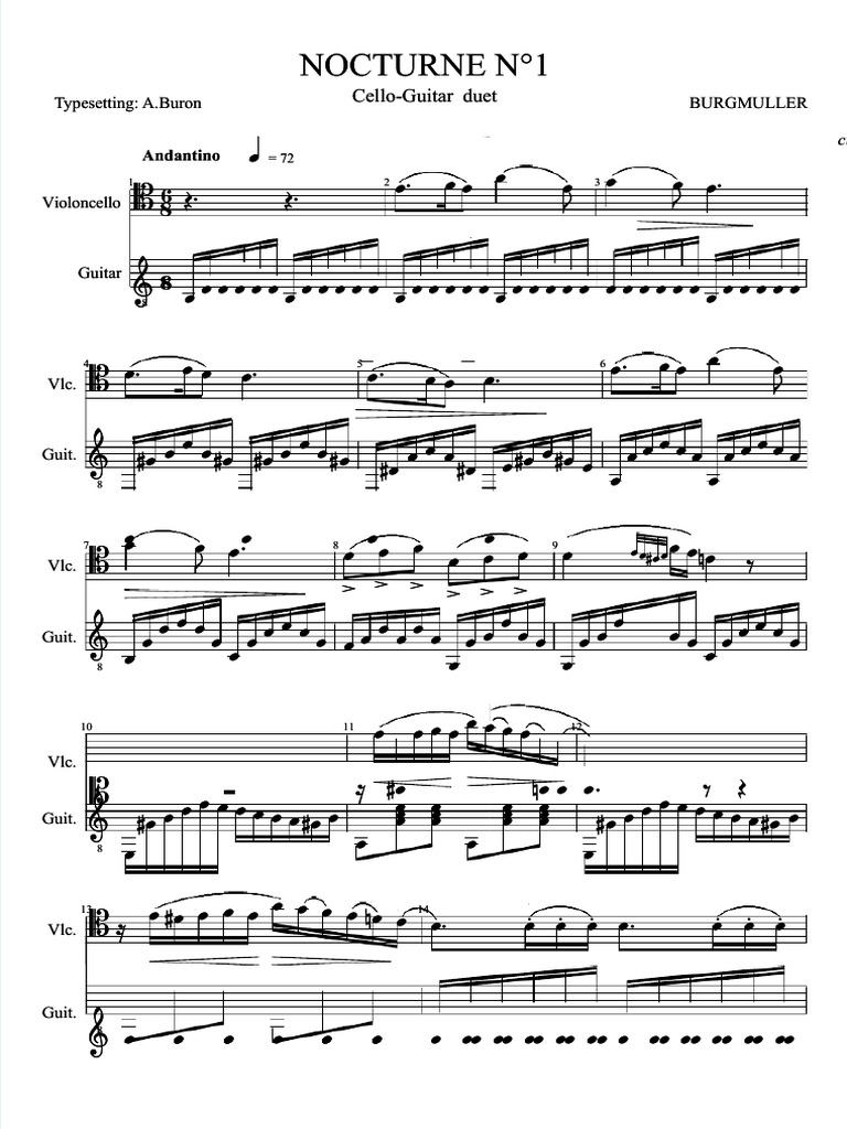 Cello-Guitar Duet by Burgmüller | PDF | String Instruments