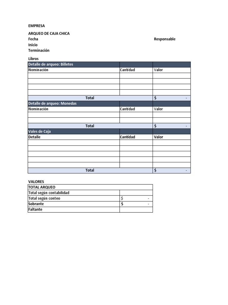 Formato Arqueo Caja Chica | PDF