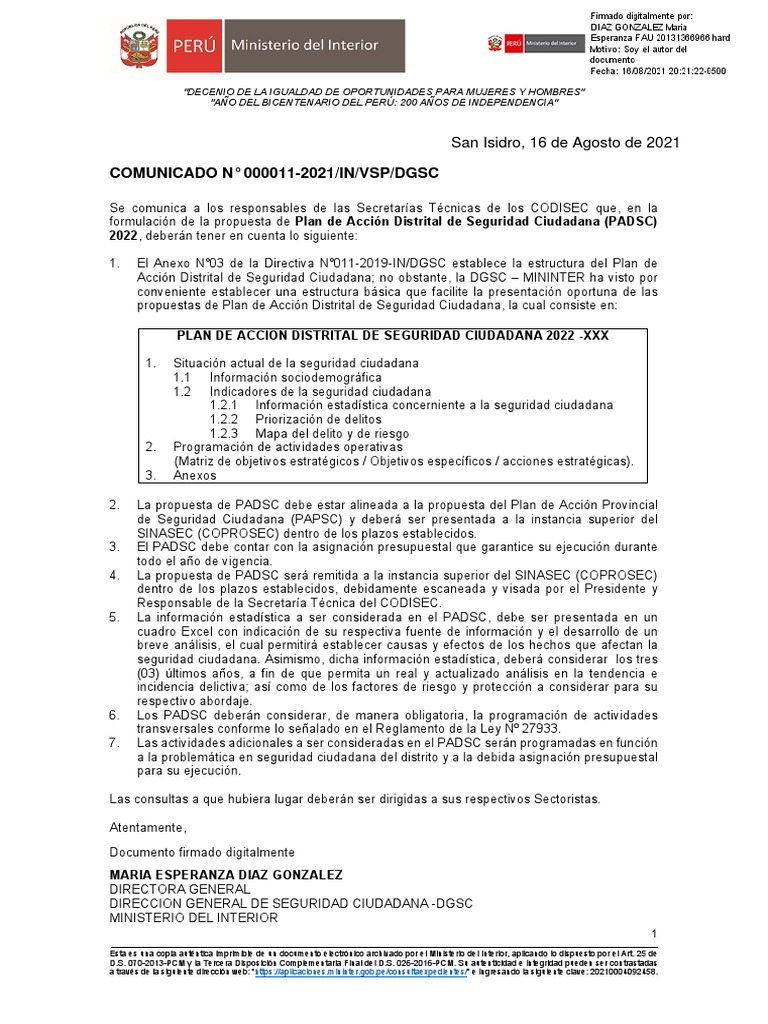 Comunicado 000011-2021 - in - VSP - DGSC | PDF