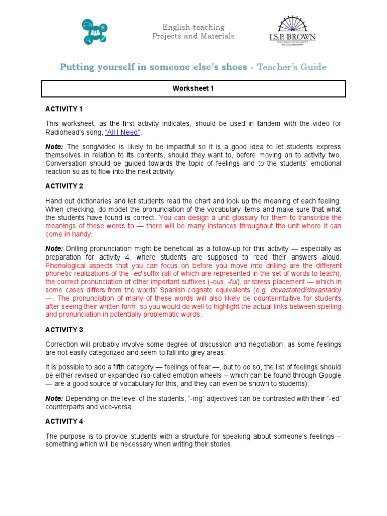 Putting Yourself in Someone Else S Shoes Teacher's Guide | PDF | Anger ...