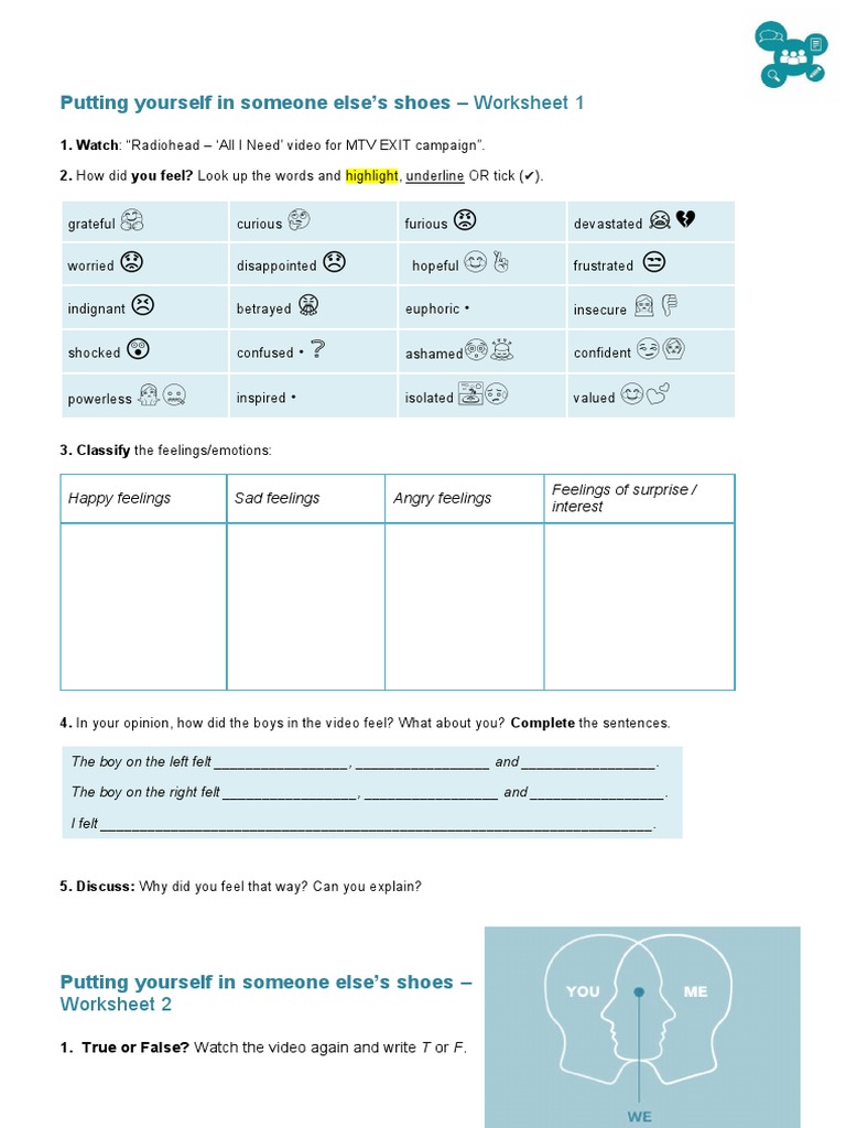 Putting Yourself in Someone Else S Shoes Worksheets | PDF | Social ...