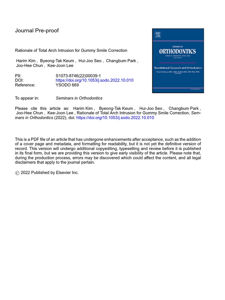 Rationale of Total Arch Intrusion for Gummy Smile Correction | PDF