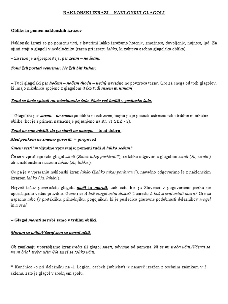 Naklonski (Modalni) Izrazi (Glagoli) Bitno, Modalni .... Uci | PDF