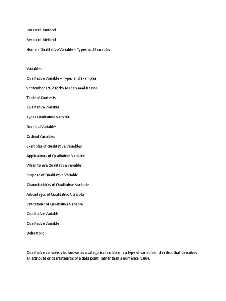 Qualitative Variable | PDF | Categorical Variable | Qualitative Research