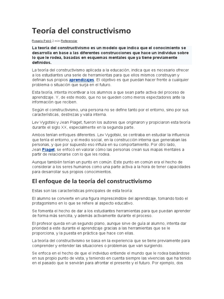 teoría constructiva | PDF | Constructivismo (filosofía de la educación) | Cognición