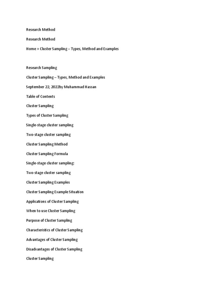 Cluster Sampling | PDF | Sampling (Statistics) | Survey Methodology