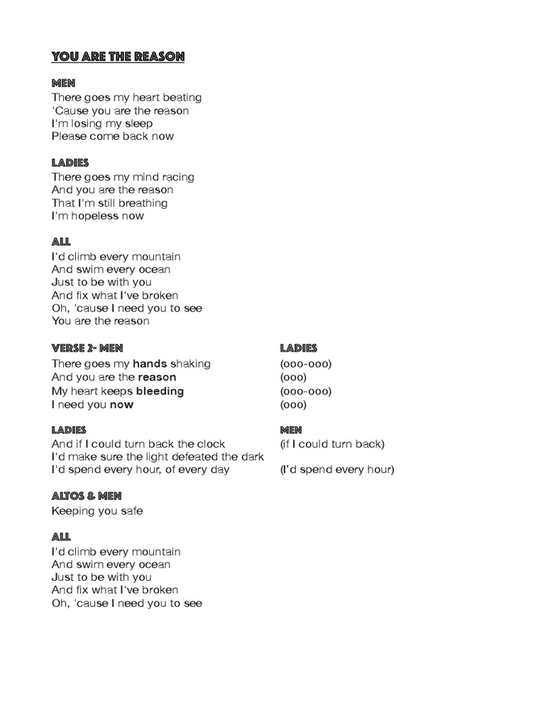 You Are The Reason (Lyrics) | PDF