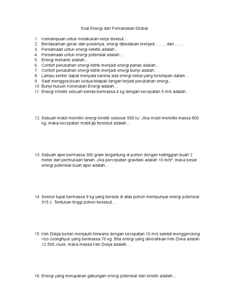 Soal Energi Dan Pemanasan Global 2 | PDF
