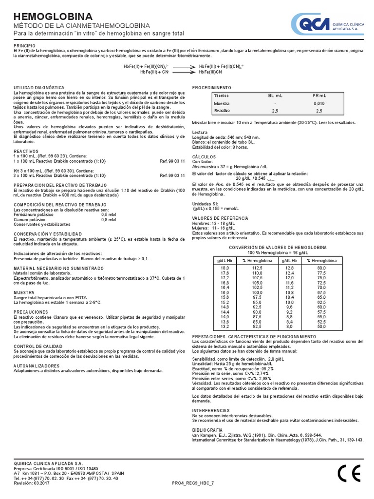 Determinación de Hemoglobina con Drabkin | PDF | Sangre ...