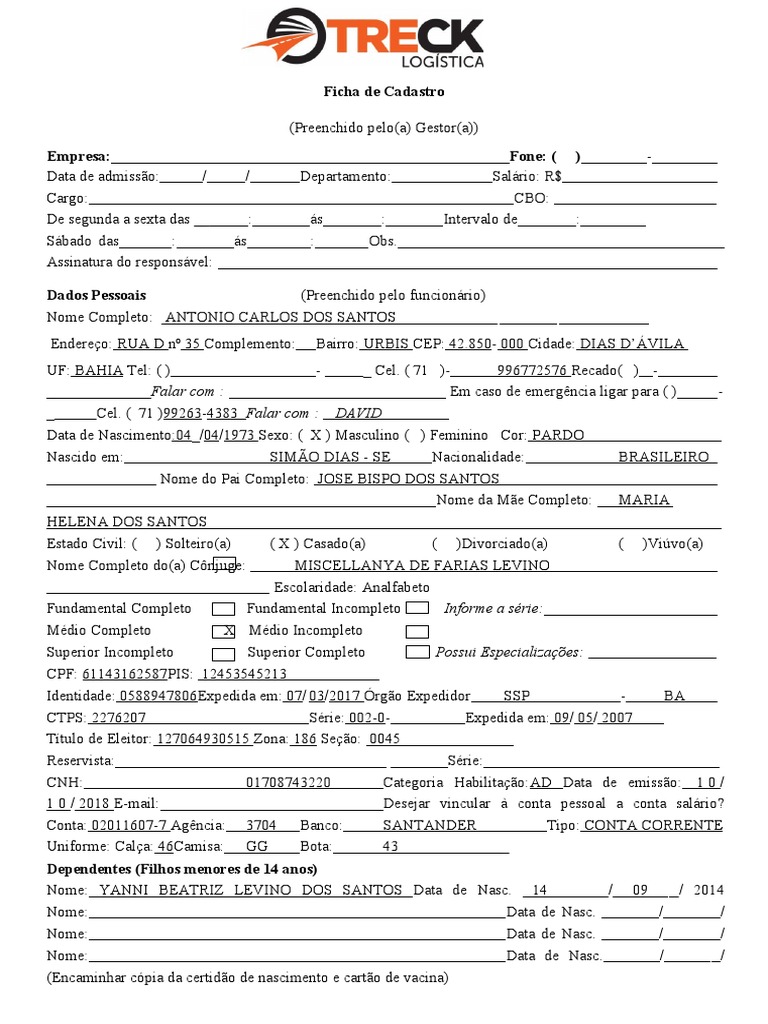 Ficha de Cadastro | PDF