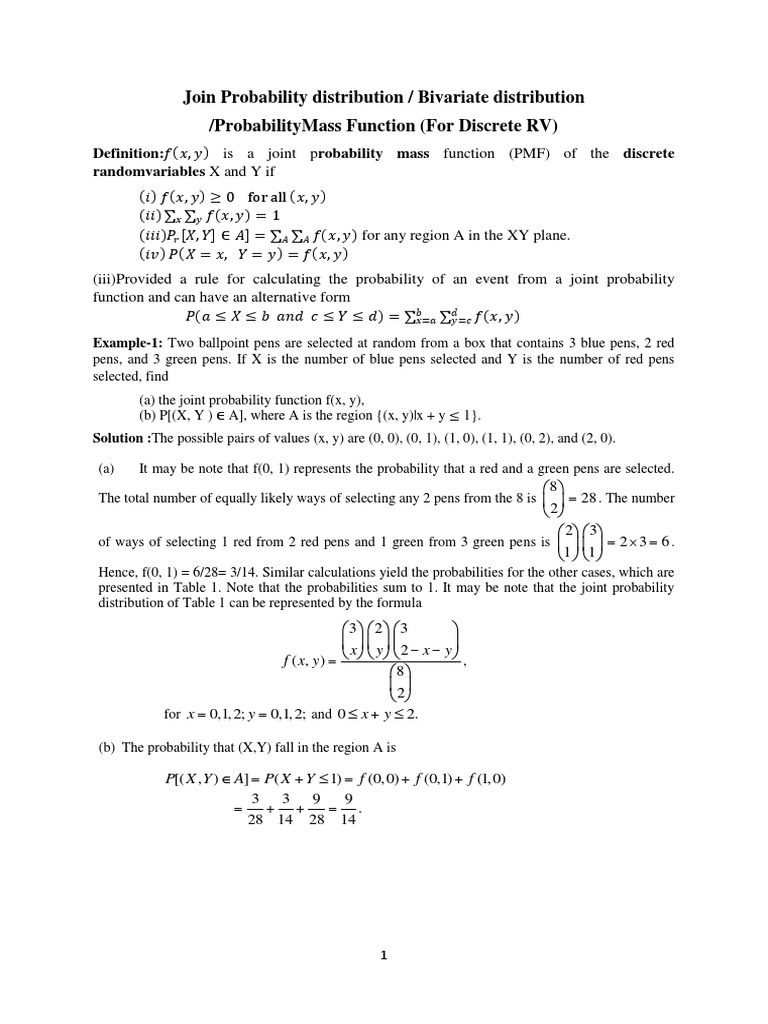 Lecture 01 On Joint Distribution For Discrete RV - 04-09-19 | PDF | Probability Distribution ...