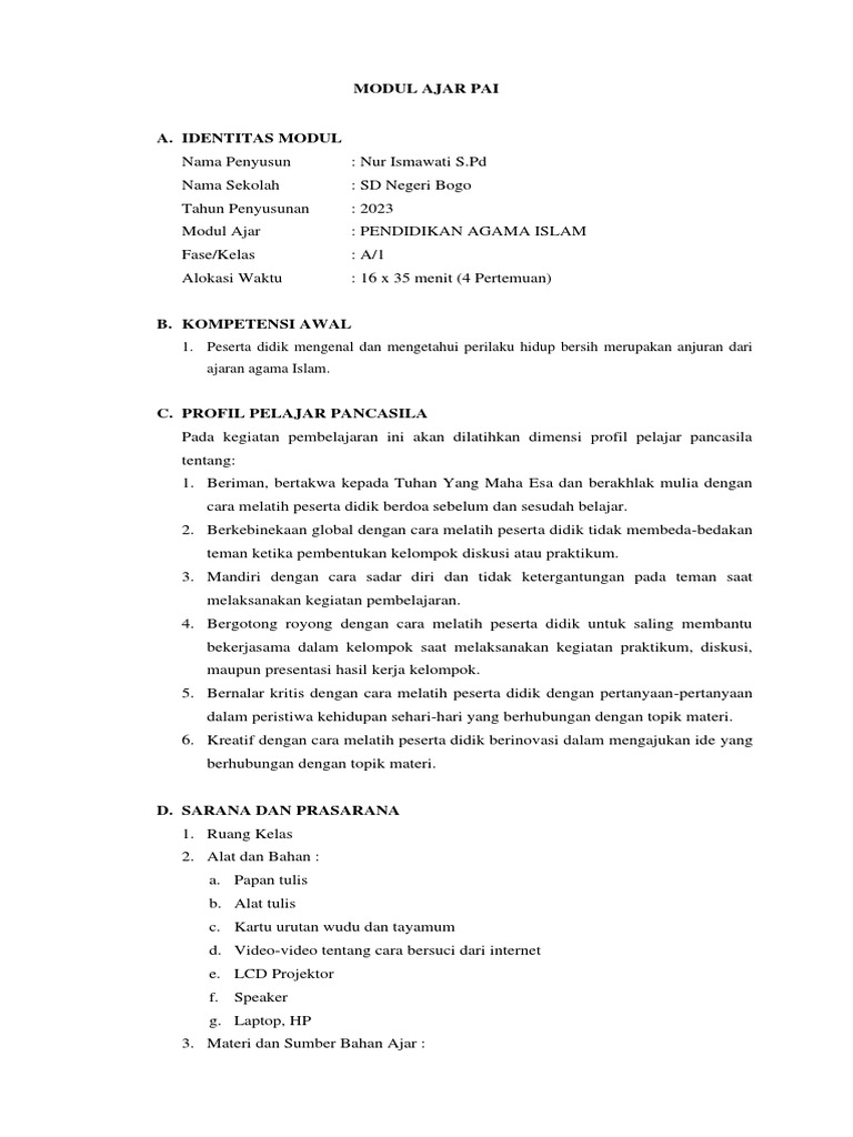 MODUL AJAR PAI 9 Iis New | PDF