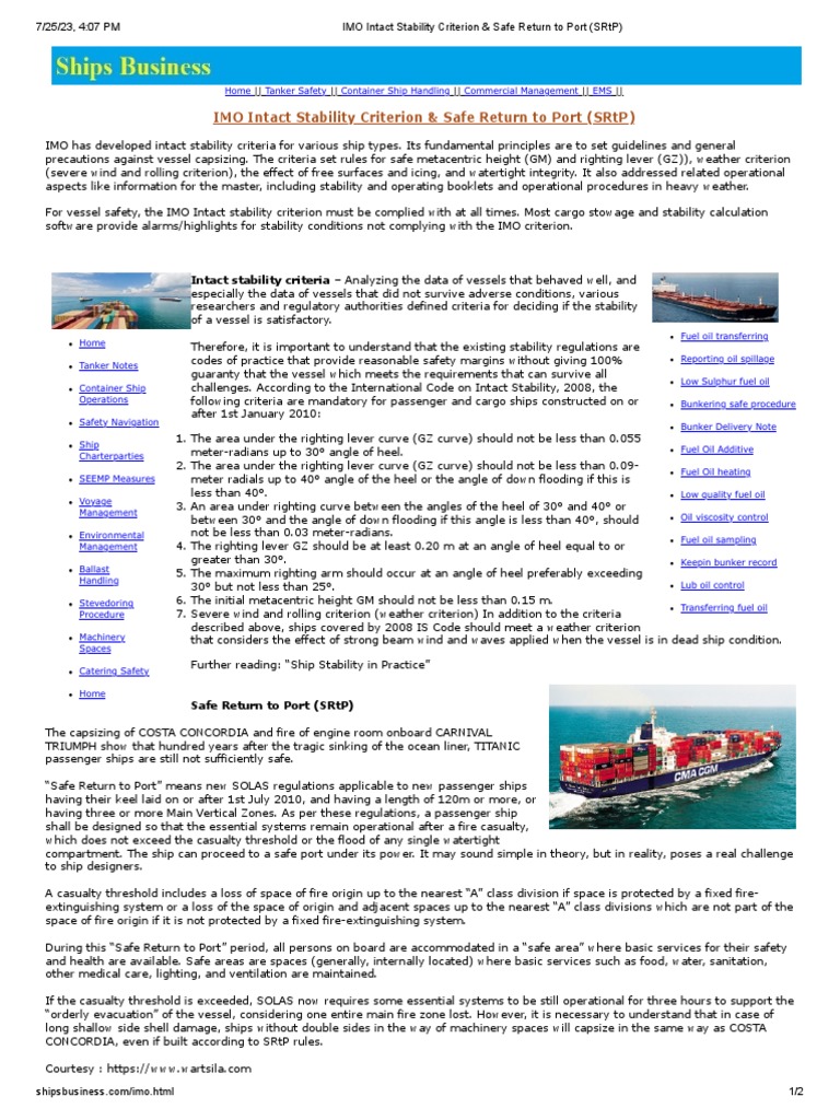IMO Intact Stability Criterion & Safe Return To Port (SRTP) | PDF ...
