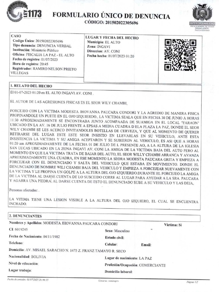 Modelo Formulario De Denuncia Pdf