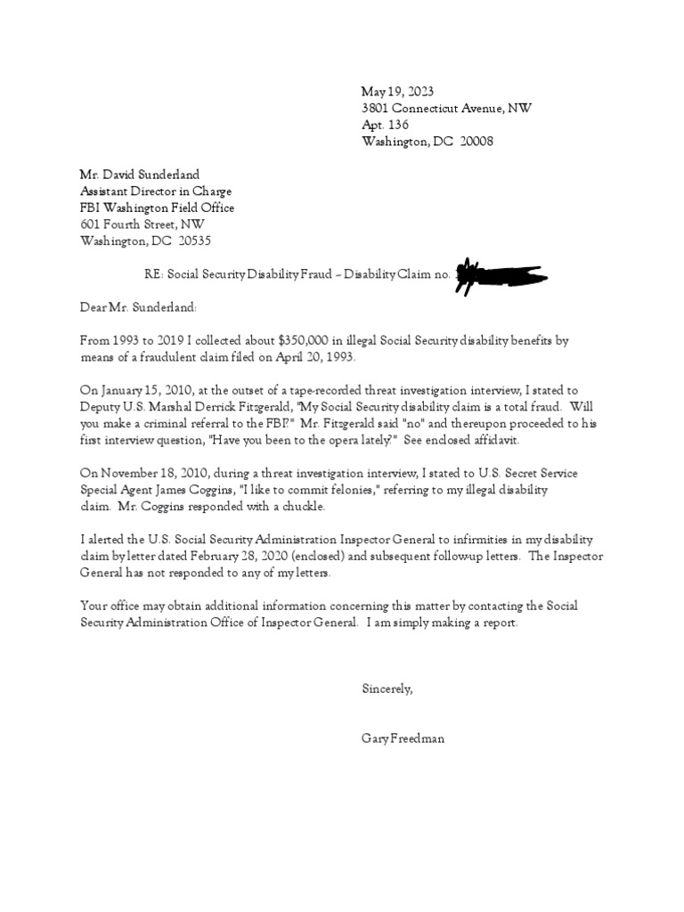 Letter To FBI WFO | PDF | Social Security Administration | Government