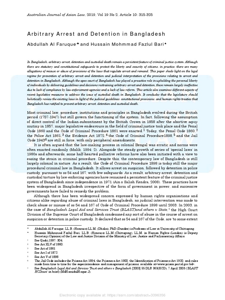 Arbitrary Arrest and Detention in Bangladesh | PDF | Arrest | Criminal Procedure In South Africa