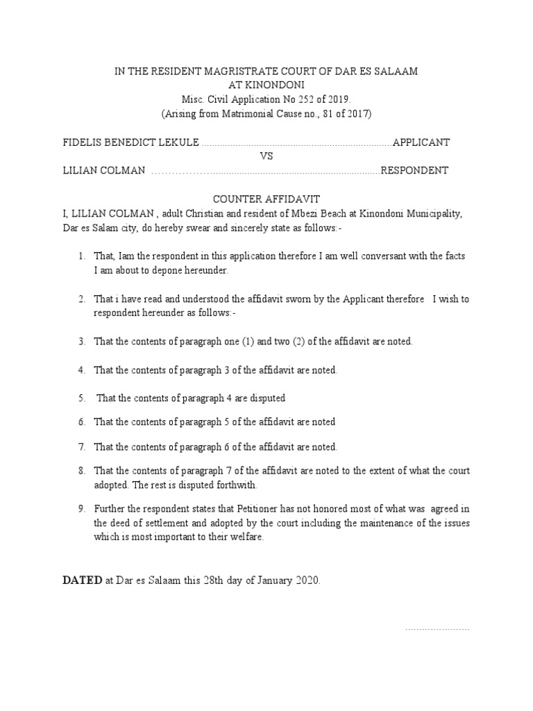 Lillian COUNTER AFFIDAVIT-Aggrey Wakili | PDF | Affidavit | Common Law