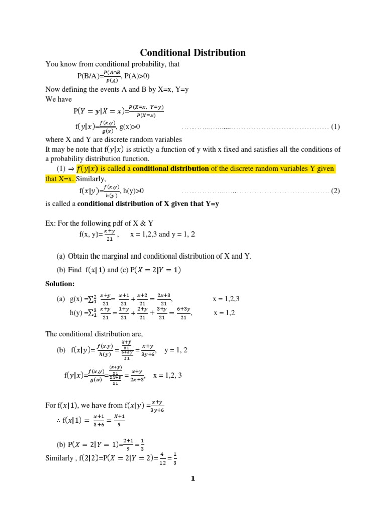 Lecture 4 On Conditional Distribution 13-9-19 | PDF | Probability ...