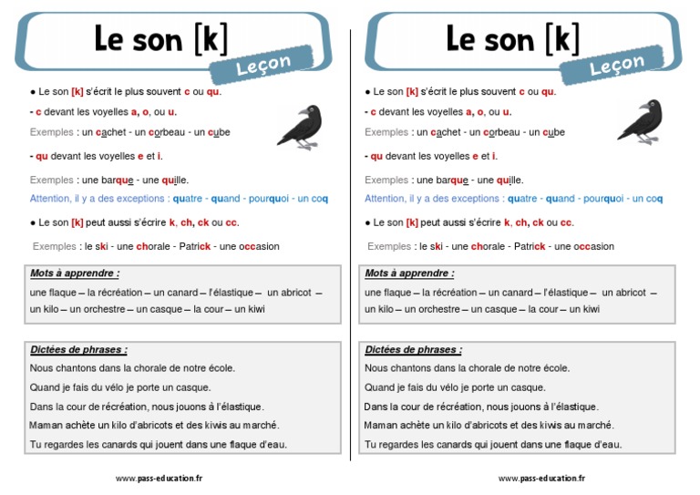 Exercices sur le son [k] en CE2 | PDF | Arts du langage et discipline