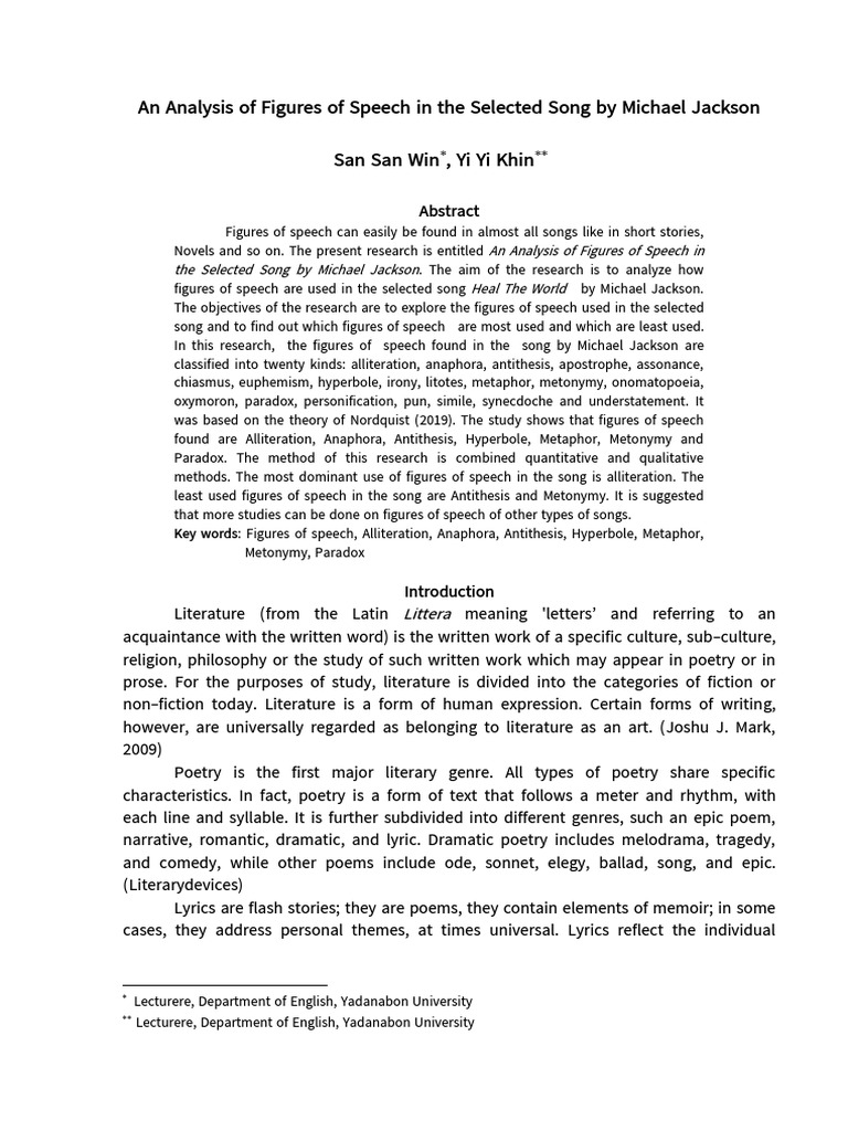 An Analysis of Figures of Speech in The Selected Song by Michael ...