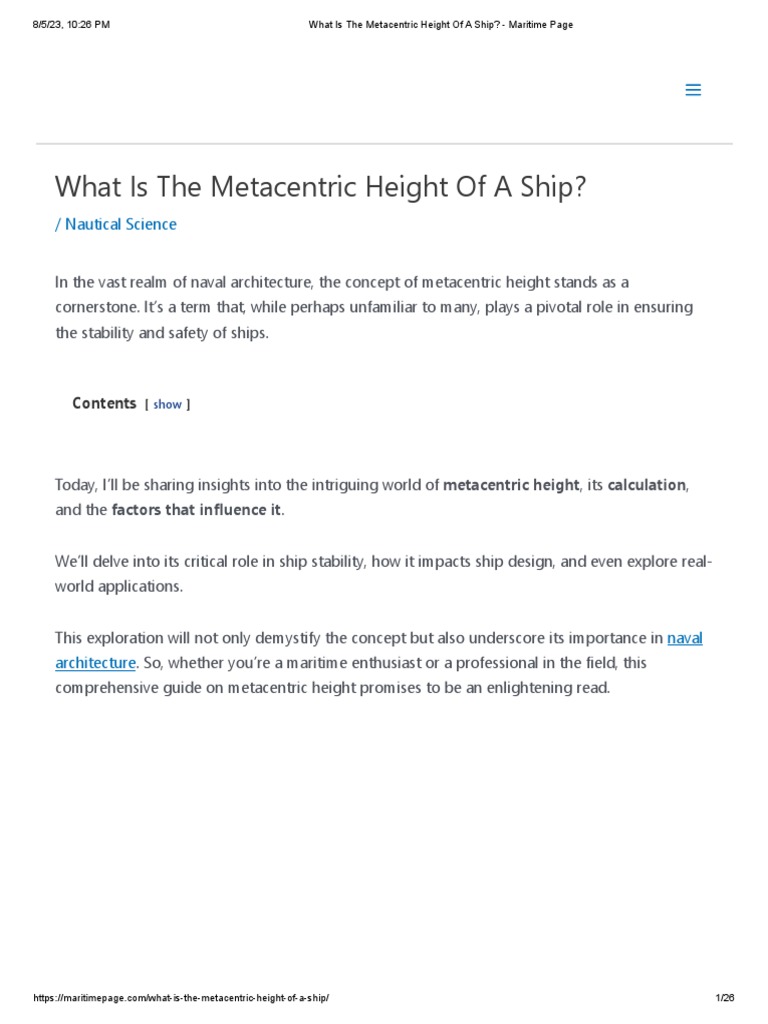 Understanding Ship Metacentric Height | PDF