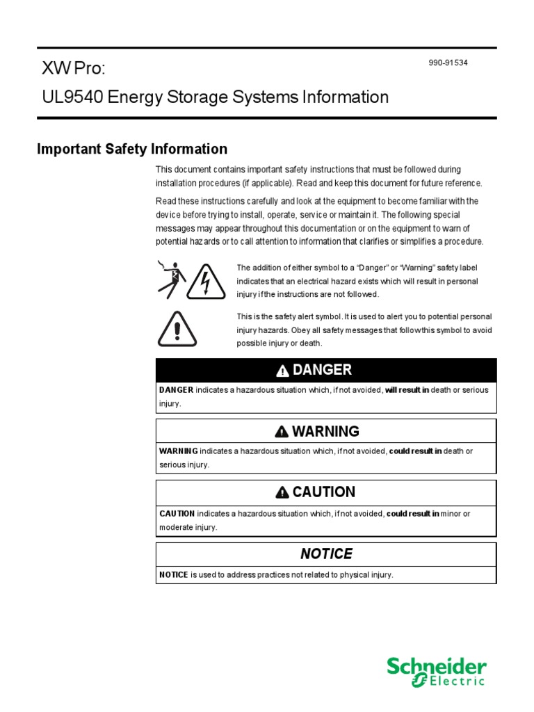 XW PRO UL9540 Energy Storage Systems Information | Download Free PDF ...