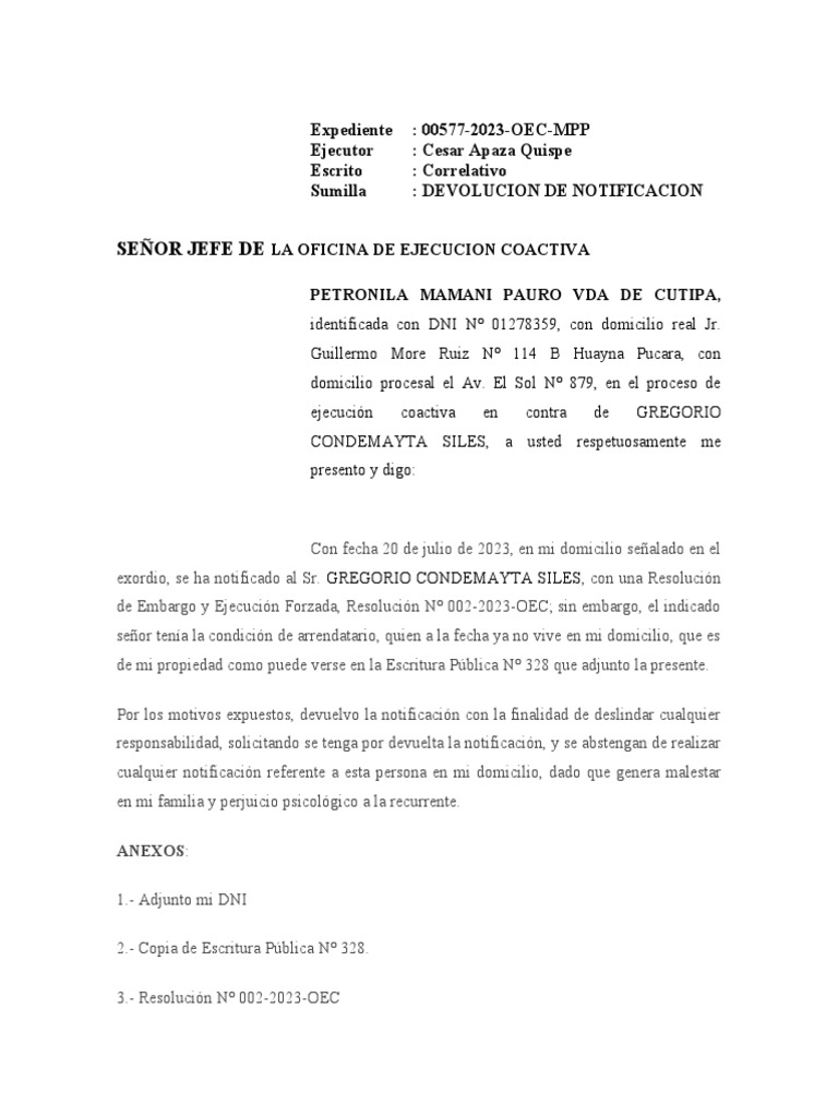 Devuelvo Notificacion | PDF