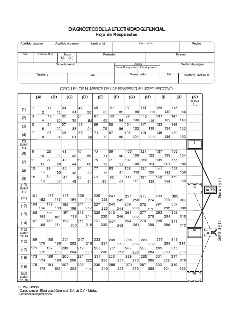 Reddin - Diagnostico de Efectividad Gerencia (DEG) Cuadernillo | PDF