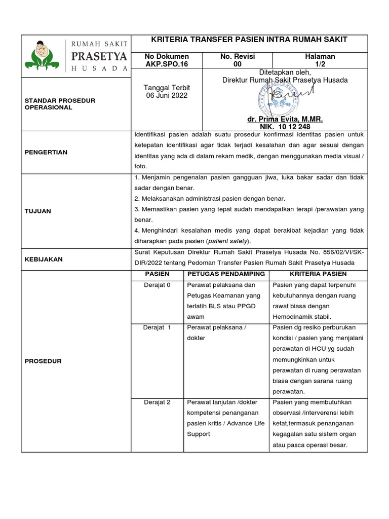 Akp 4 - Spo Transfer Pasien Internal Di Dalam Rumah Sakit | PDF