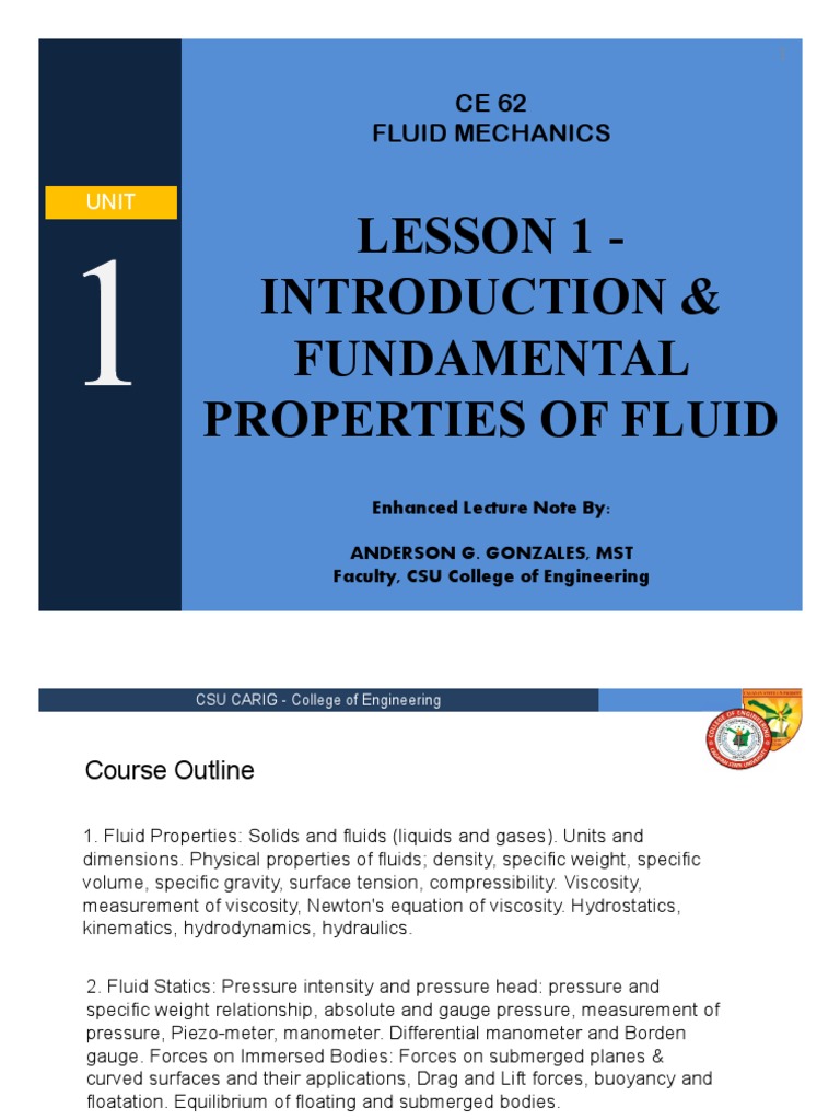 Lesson 1 Introduction and Fluid Properties | PDF | Fluid Dynamics | Buoyancy