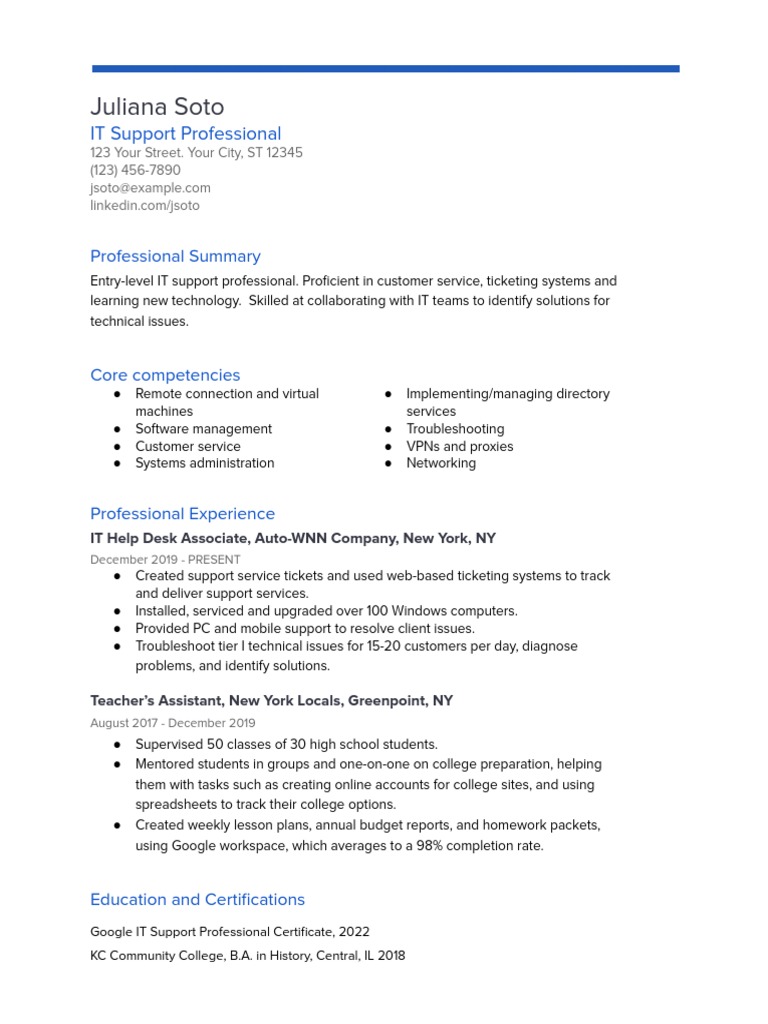 IT Support Resume Sample | PDF