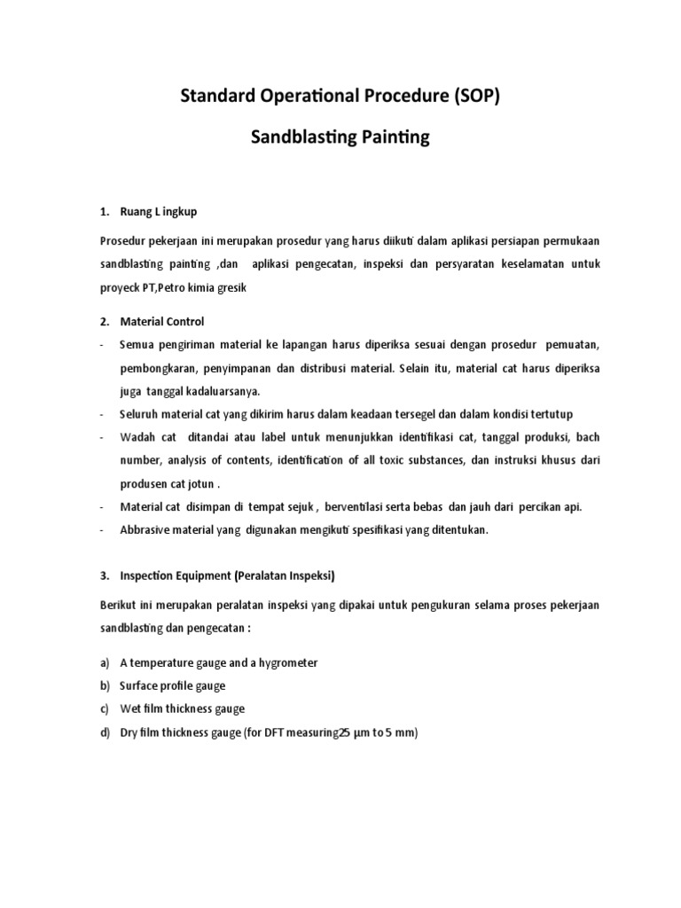 Sandblasting and Painting SOP | PDF