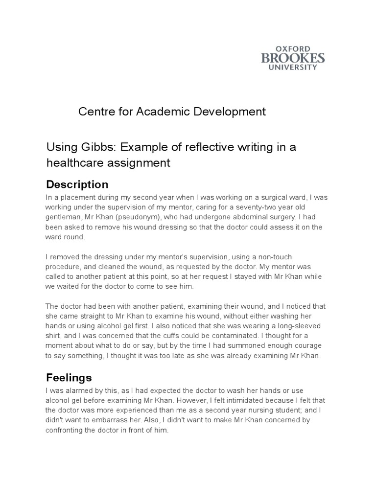 Using Gibbs Example of Reflective Writing in A Healthcare Assignment | PDF | Nursing ...