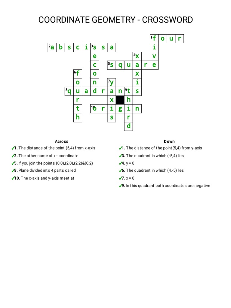 Coordinate Geometry - Crossword | PDF | Teaching Methods & Materials